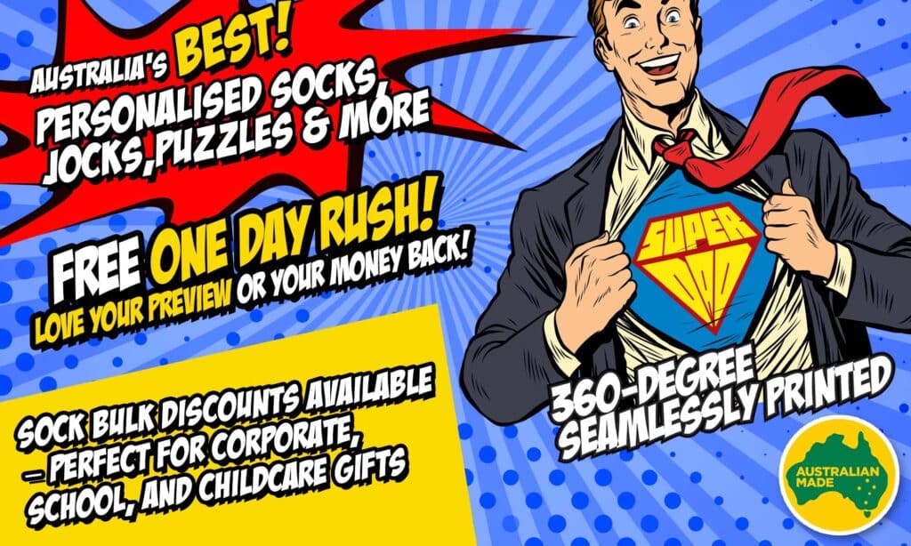 Aussie made, custom personalised printed face socks